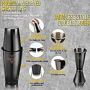 Mixology Bartender Kit: 20-Piece Boston Cocktail Shaker Set with a Bamboo Stand Bartending Kit for Drink Mixing | Perfect Cocktail Kit Black Bartender set | Ideal Cocktail Set for Home Bar Set Bar Kit