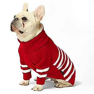 Fitwarm Dog Striped Knitted Sweater, Thermal Turtleneck Pet Coat, Dog Winter Clothes for Small Dogs Boy Girl, Cat Apparel, Red, XS
