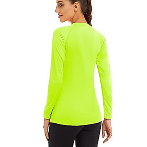 MAGCOMSEN Woman Athletic Top Fitted Running Shirts Women Sun Protection Shirts for Women Lightweight Shirts Long Sleeve Shirts for Women Fluorescent Green