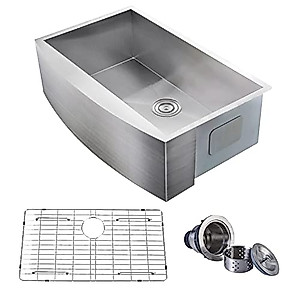 Comllen Commercial 33 Inch 304 Stainless Steel Farmhouse Sink, Single Bowl Kitchen Sink 16 Gauge 9 Inch Deep Handmade Undermount Kitchen Apron Sink Farm Sink