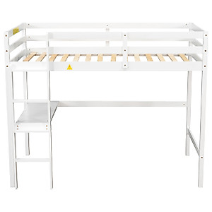 Myshle Twin Loft Bed with Built-in Desk and Ladder, Wooden Bedfame for Kids Teens Bedroom, Space Saving,No Box Spring Need,White