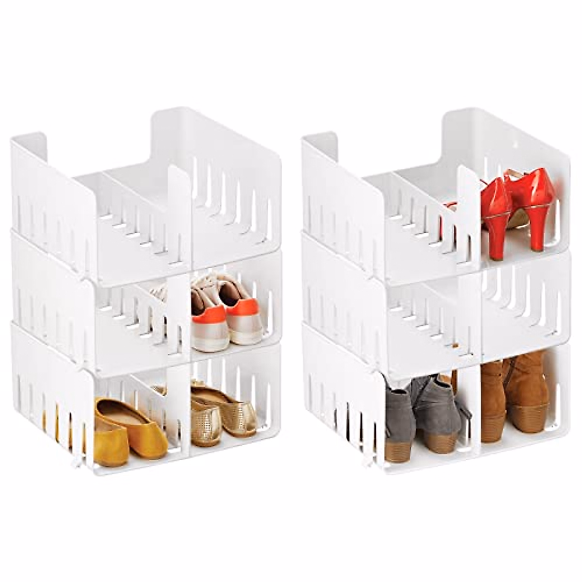 mDesign Stackable Shoe Storage Organizer for Organizing Men's and Women's Shoes Inside Closet - Holds Booties, Pumps, Sandals, Wedges, Flats, Heels - Each Holds 2 Pairs - 6 Pack - White