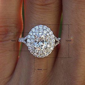XIALV Classic Cubic Zirconia Oval Cut Promise Engagement Ring Double Bezel Halo Women's Ring Size 6-10 (US Code 6)