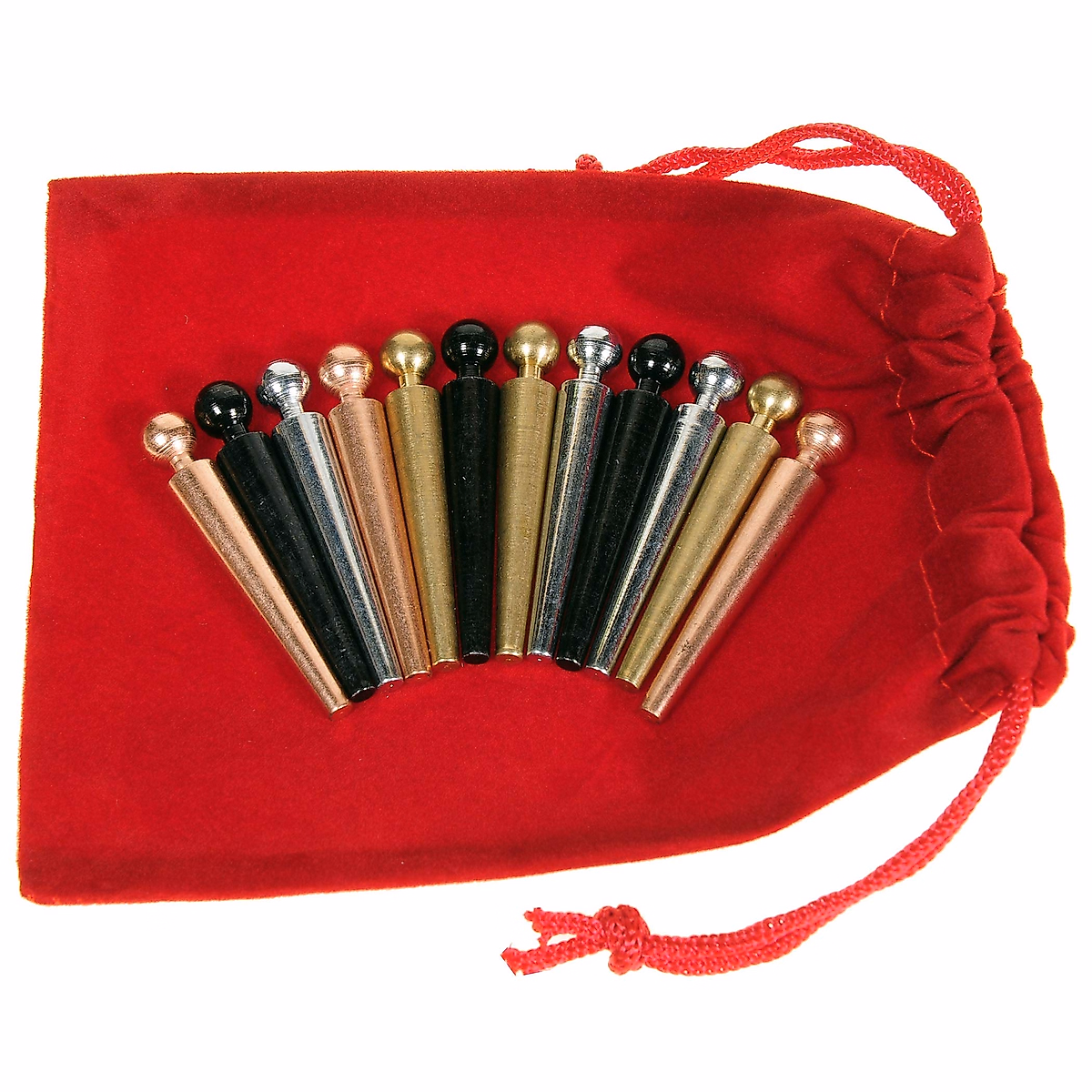 Deluxe Games and Puzzles Metal Cribbage Pegs Extra Large Ball Top, Set of 12 pegs in 4 Colors, for Specialized Cribbage Boards, Soft Red Velveteen Storage Pouch