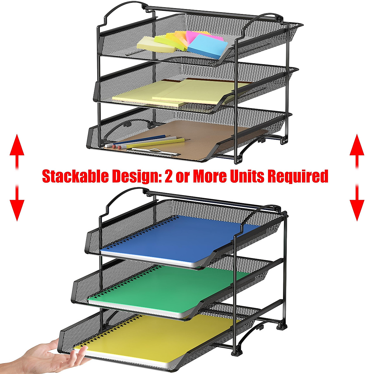 SimpleHouseware 3 Tier Stackable Desktop Document Letter Tray Organizer, Black