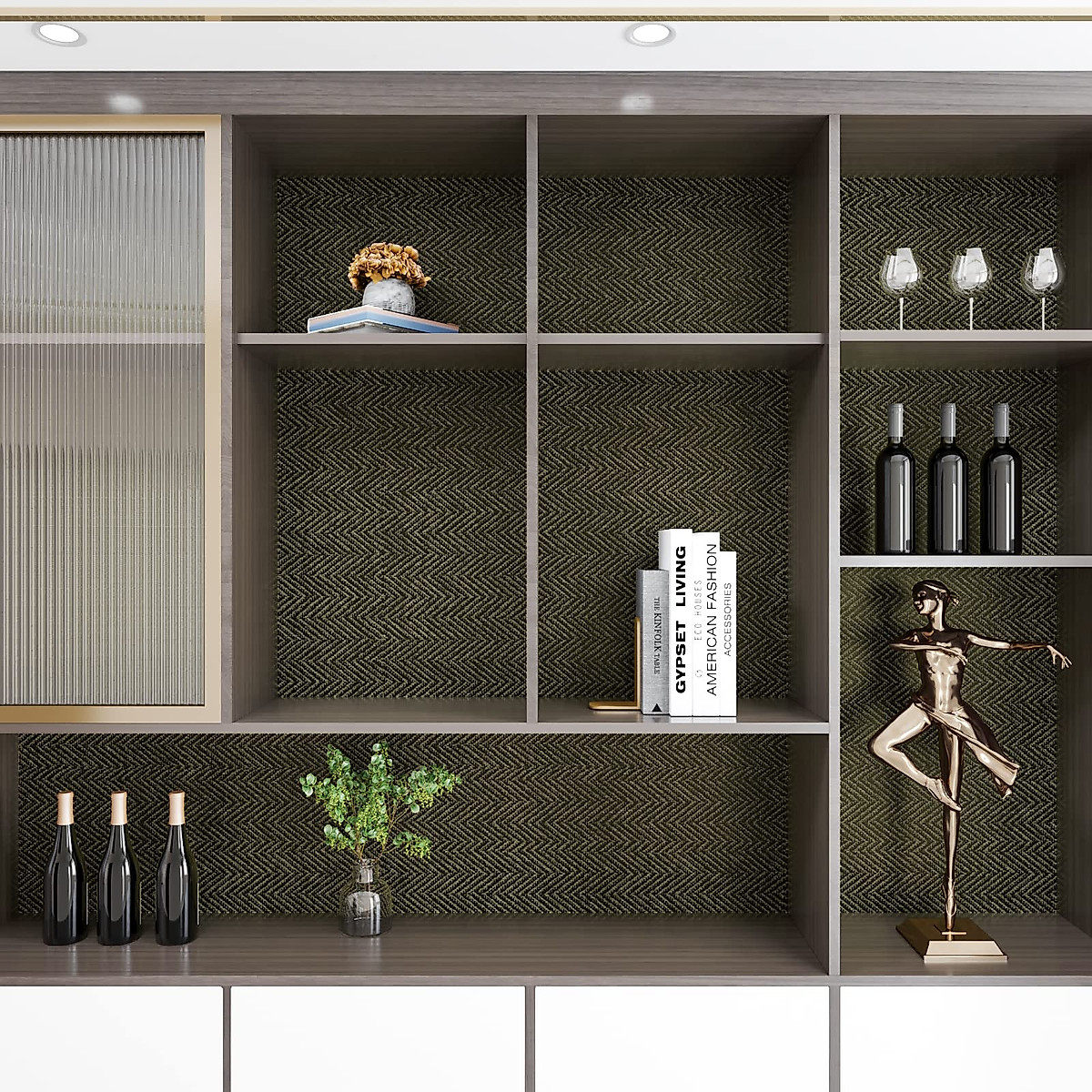 17.7''x236'' Black Grasscloth Peel and Stick Wallpaper Black Textured Wallpaper Linen Fabric Contact Paper Modern Geometric Wallpaper Black Gold Wall Paper Vinyl Film for Cabinets Countertops Walls