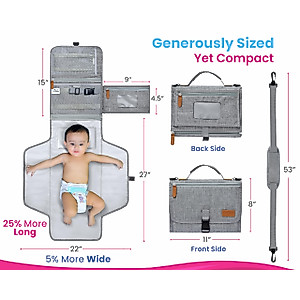 Portable Changing Pad with Shoulder Strap - Detachable Travel Changing Pad - Fully Padded, Lightweight & Waterproof - Diaper Changing Pad - Baby Shower Gifts - Changing Mat (27"x22")