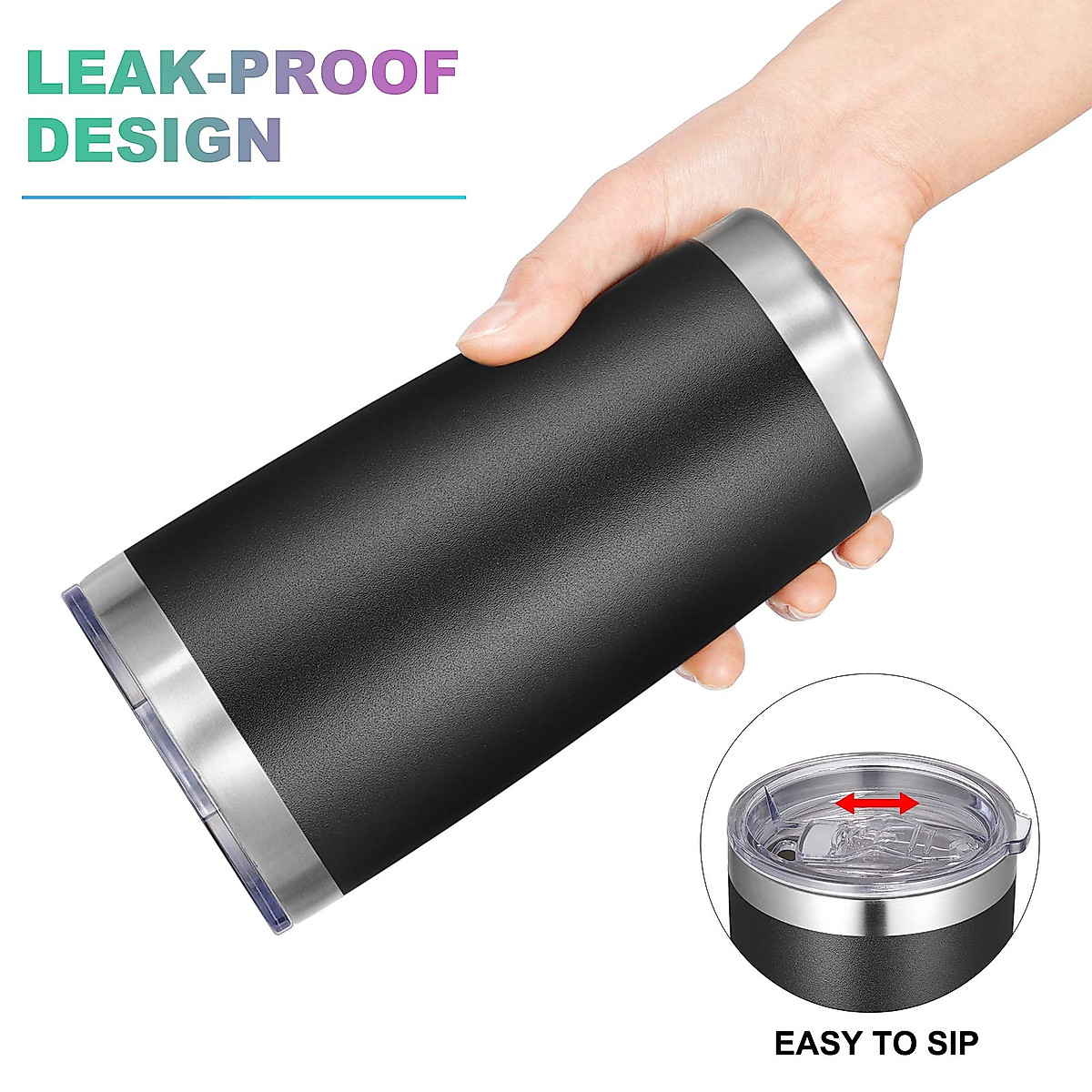 VEGOND 20oz Tumbler with Lid and Straw Stainless Steel Tumbler Cup Vacuum Insulated Double Wall Travel Coffee Mug Powder Coated Coffee Cup(Black 1 Pack)