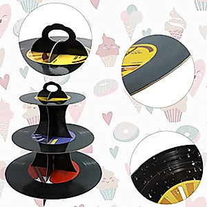1950's Rock and Roll MusicTheme, 3-Tier Paper Record Cake Stand Cupcake Tower for 8-12 Cupcakes Perfect for 50's Theme Party Music Party Birthday Party Supplies, Gift for Music Lover