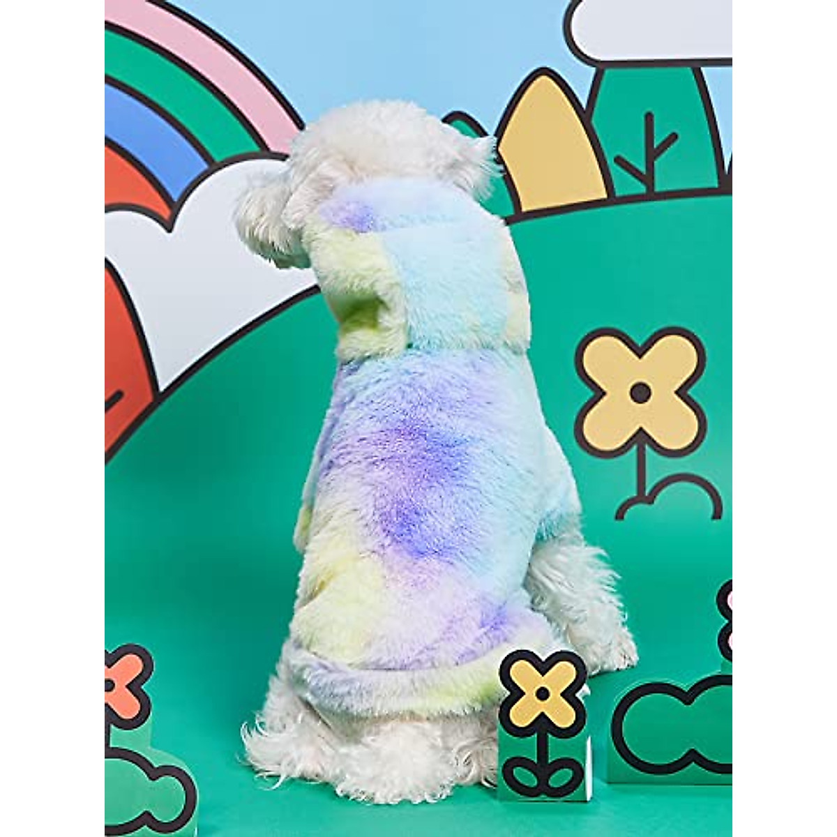 QWINEE Tie Dye Dog Coat,Dog Warm Soft Winter Hoodie,Puppy Sweatshirt Clothes for Cat Small Medium Dog Girl Boy Multi-Colored Medium