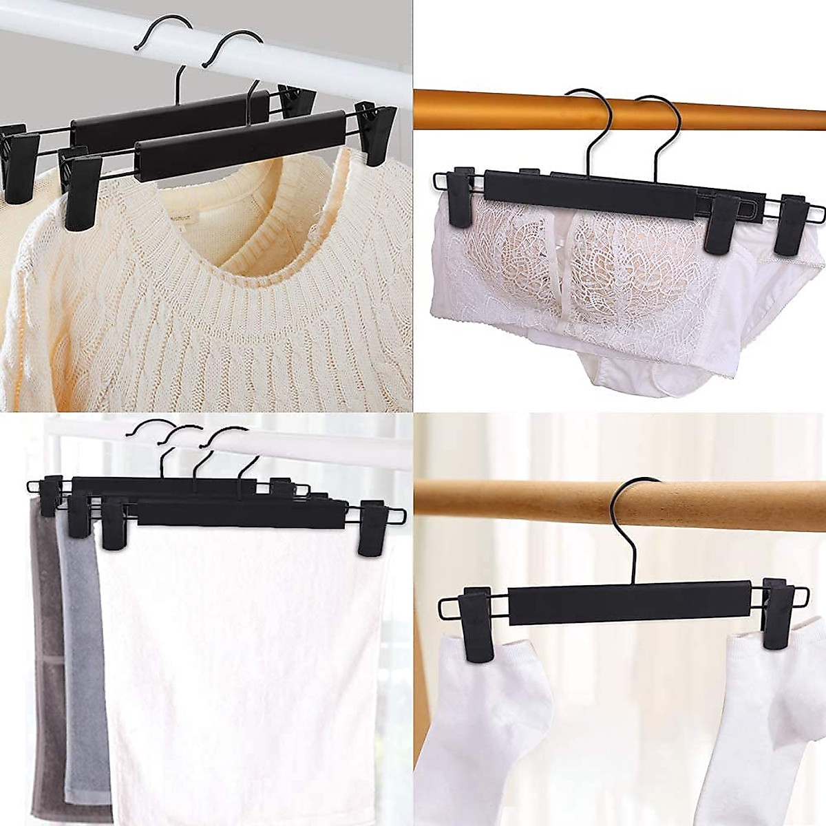 Lamitocs 10 Pack Pants Hangers with Adjustable Anti-Rust Clips for Pants, Skirts, Clothes Hangers Black