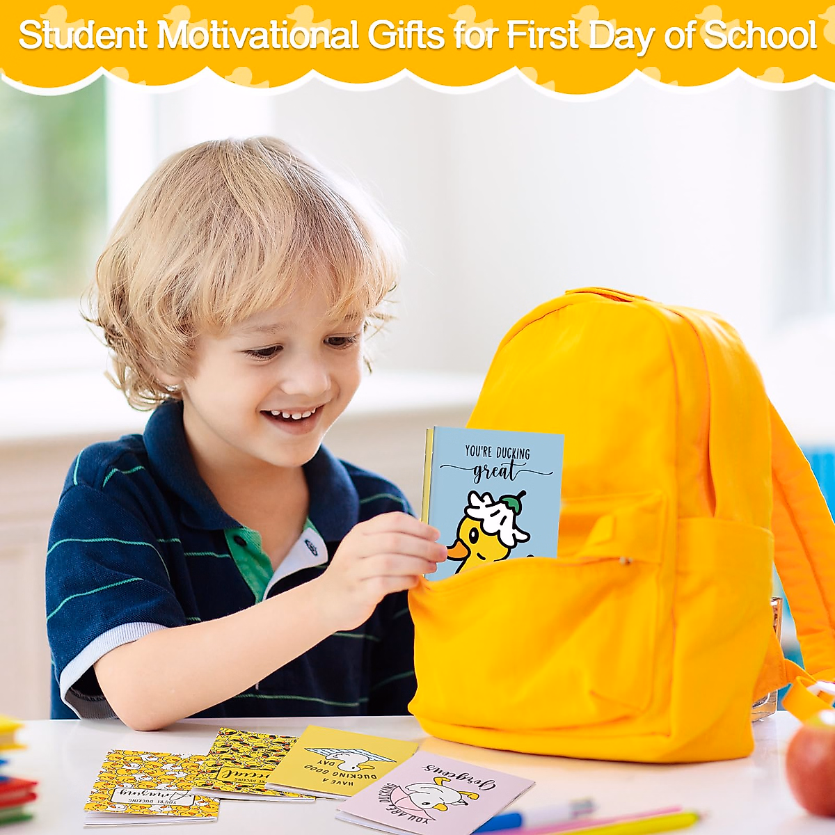 Colarr 48 Pcs First Day of School Gift for Students from Teacher Inspirational Duck Notepads Bulk Motivational Cute Duck Mini Notebooks Coworker Valentines Day Gifts Duck Gifts for Duck Lovers