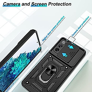 Atump Samsung Galaxy S20 FE Case(4G/5G),Galaxy S20 Fan Edition/S20 Lite with HD Screen Protector with Slide Camera Cover, 360° Rotation Ring Kickstand [Military Grade] Case for Samsung S20 FE Black