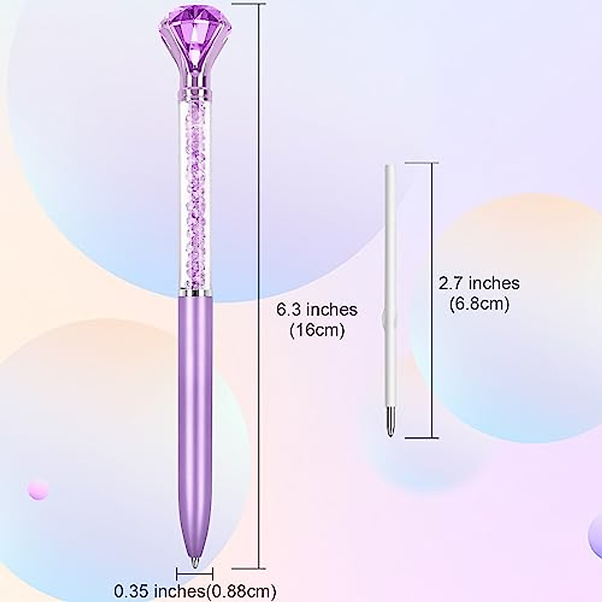 6 Pcs Diamond Pens with Crystal,Pens with Diamonds on Top, Diamond Pens Bulk including Black Ink Pen Refill, Diamond Top Pens for Office School Home