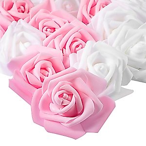 Chuangdi 140 Pieces Valentine's Day Artificial Foam Rose Head, 3 Inches Artificial Stemless Rose Flower Heads Without Stem for Weddings, Decor, DIY