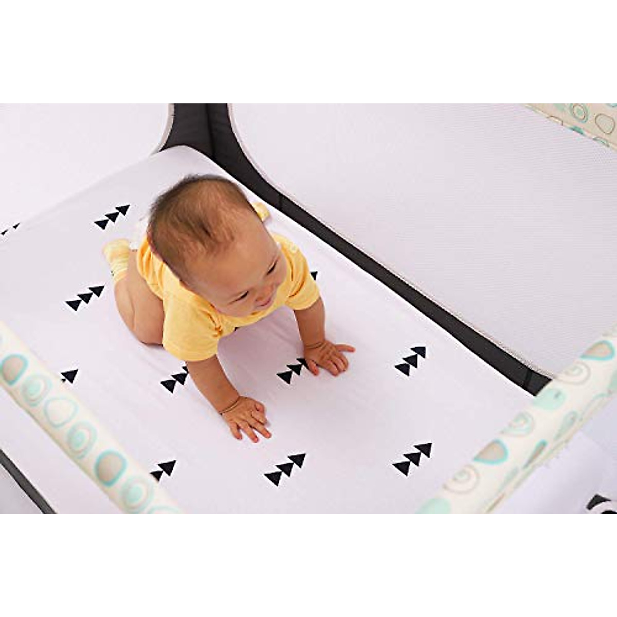 Pack n Play Playard Sheet Set 2 Pack 100% Jersey Knit Cotton Ultra Soft Stretchy Fitted Portable Mini Crib Sheet for Baby Girl Boy Grey Arrows Black Triangles by Knlpruhk