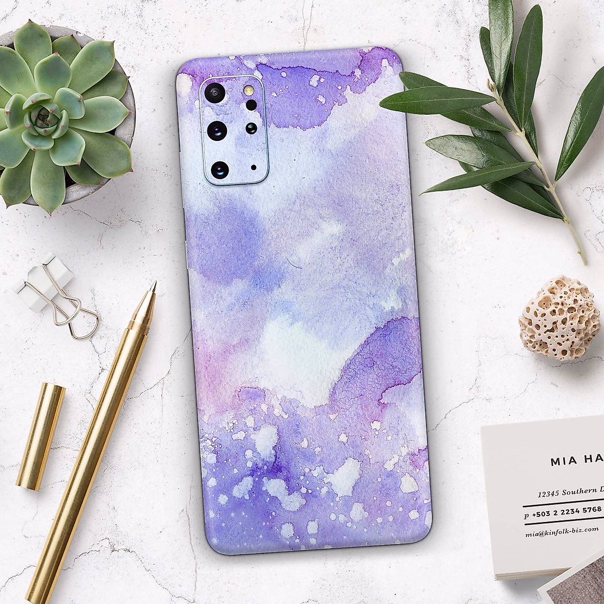 DesignSkinz Blue 4 Absorbed Watercolor Texture Protective Vinyl Decal Wrap Skin Cover Compatible with The Samsung Galaxy S20 (Screen Trim & Back Glass Skin)