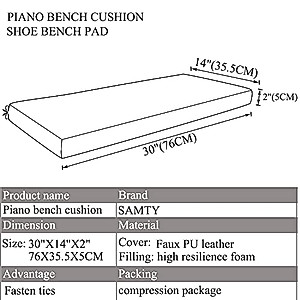 Waterproof Faux PU Leather Piano Bench Cushions with Ties for Kids Wooden Shoe Stool Pad 30"X 14" inch, Black