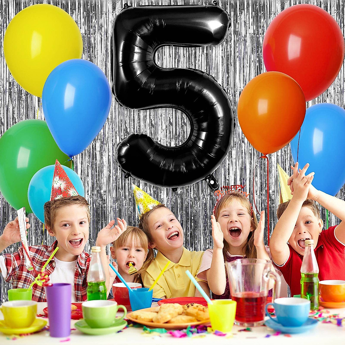 Large Black Number 5 Balloons, 40 Inch Foil Balloons, Giant Number Balloons for Women/Men Birthday Party Anniversary Celebration Decorations