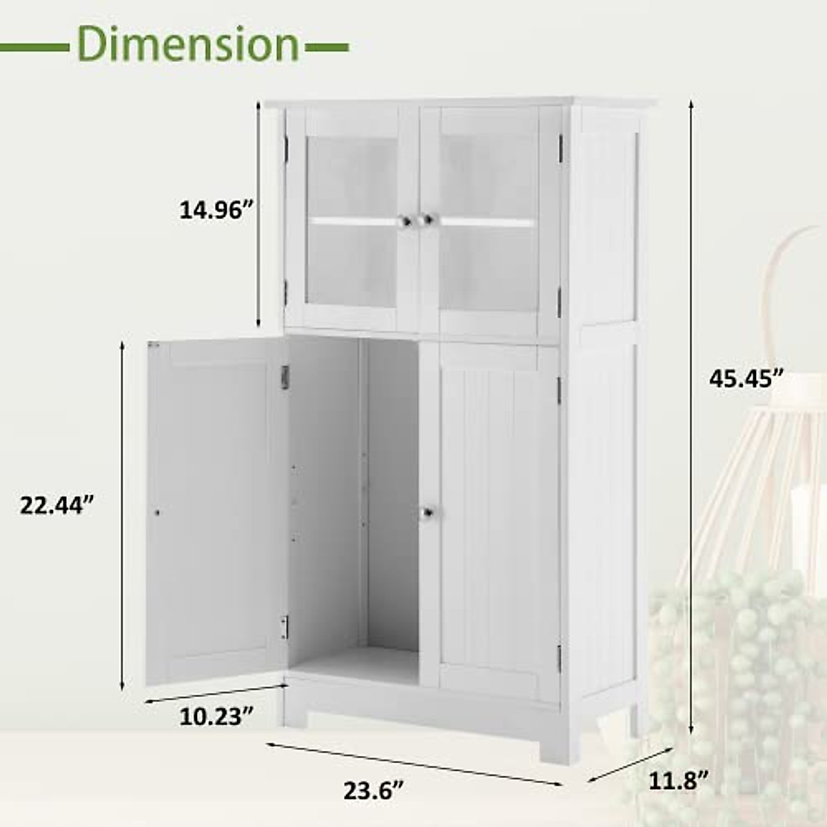 MELLCOM Bathroom Storage Cabinet, Floor Cabinet Cupboard, Wood Linen Cabinet with Doors and Adjustable Shelf,Wood Freestanding Cupboard for Living Room, Entryway, Kitchen, Ivory