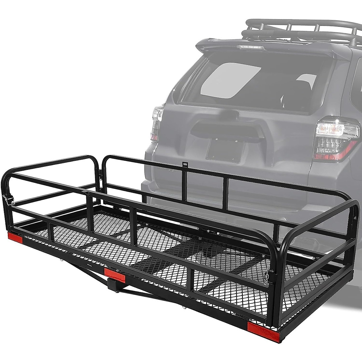 Trailer Hitch Cargo Rack, 60 x 24 x 14 Inch Folding Hitch Mount Cargo Carrier with High Side Rails for RV Truck SUV Van, 500 lbs. Capacity, 2" Receiver, Black