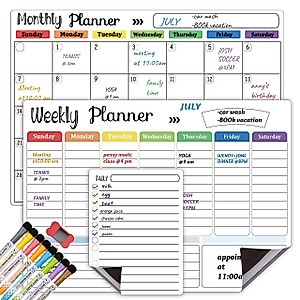 Hivillexun Magnetic Dry Erase Calendar Whiteboard Set (3-Pack) for Refrigerator, Wall, and Fridge Organization with Monthly, Weekly, and Daily Notepads. Comes with 8 Markers and 1 Eraser