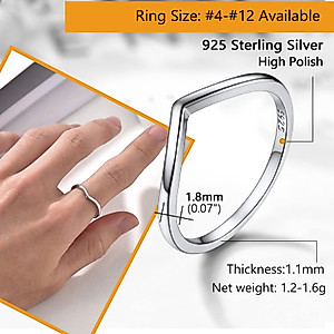 PROSILVER Minimalist Wishbone Ring Plain Silver Knuckle Finger Rings Size 10 Cute Simple Rings