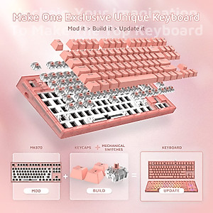 FL ESPORTS MK870 CMMK 87 Keys RGB Modular Mechanical Keyboard, 80% TKL Wired Gaming Keyboard DIY Kit w/Hot-Swap Switch Sockets (5-pin) & Customizable Software Supported (Barebones, Frosted Pink)