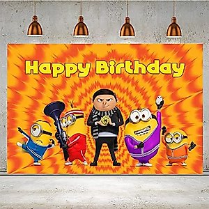 4*2.6Ft Minions Movie Backdrop Banner, Minions Movie Party Supplies Theme Party Background Party Supplies for Indoor Outdoor Photo Booth Props