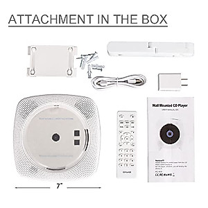 Desktop CD Player for Home, Bluetooth CD Player with Speakers, Wall Mounted, Remote Control, FM Radio, AUX Line, USB Read, Compatible Formats, Wired Powered, Gift, White