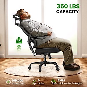 Ergonomic Office Chair Big and Tall - 350LBS Capacity, 6'5" Tall Max, Computer Desk Chairs Over 10 Hours Comfortable, with Adjustable Mesh High Back, Lumbar Support, 3D Headrest, Flip-up Arms