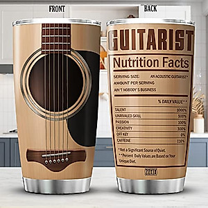 ZOXIX Guitar Insulated Tumblers 20oz Guitarist Nutrition Facts Cup With Lid Vintage Music Gifts For Guitarists Musician Acoustic Band Music Teacher Gifts Guitar Lover