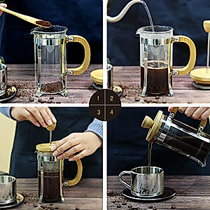 Sivaphe 12 oz French Press Coffee/Tea Maker Single Cup Espresso Press Stainless Steel Filter 0.35L High Borosilicate Carafe Durable Bamboo Handle Small Coffee Maker