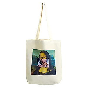 Monalisa Funny Design Printed Canvas Tote Bag Aesthetic Vintage Cute Women Girls Kids School Shoulder Bag, Beach Travel and Shoping Bag (Monalisa)