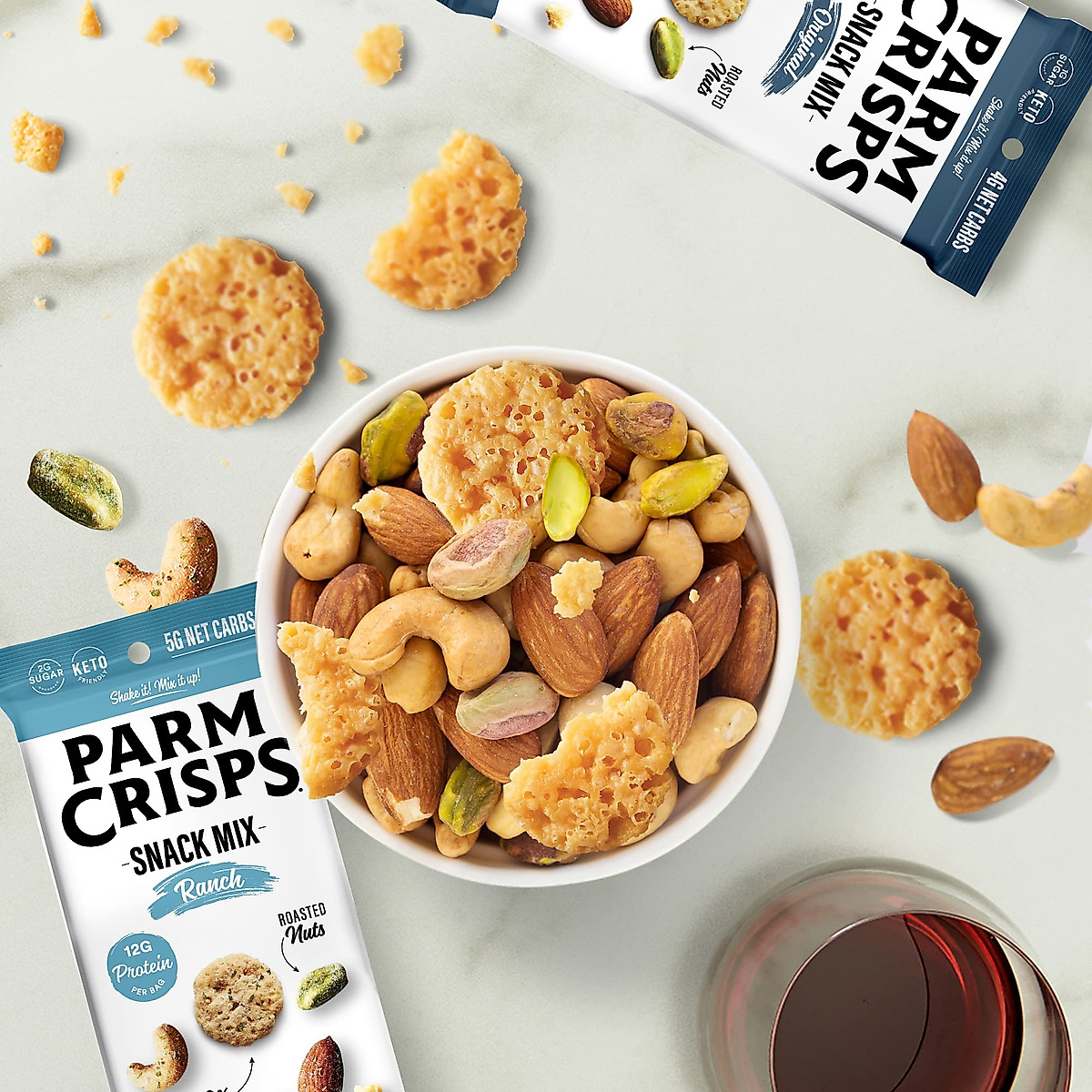 ParmCrisps Snack Mix – Original Cheese Parm Crisps and Nuts Snack, Made Simply with 100% Cheese Crisps, Almonds, Cashews, and Pistachios | Healthy High-Protein On-the-Go Snack, Low Carb, Gluten Free, Low Sugar | 1.5 oz (Pack of 6)