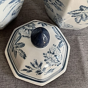Blue and White Hand Painted Pattern Ceramic Ginger Jar with Lid Storage Decorative Jar for Home Decor (Size : Small)
