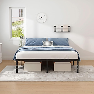 NEW JETO Metal Bed Frame,Queen Size Bed Frame with Storage Space,Heavy Duty Sturdy Mattress Foundation, Easy Assembly,No Box Spring Needed, Black,12 Inch,Queen