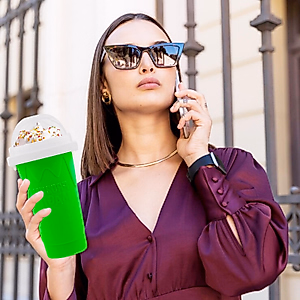 Slushy Maker Cup - DIY Magic Slushy Maker Squeeze Cup, Portable Smoothie Squeeze Cup for Juices, Milk and Ice Cream Make, Double Layers Silicone Slushie Cup with Straw for Friends,Family Gifts (green)