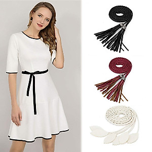 uxcell Women Tassels Braided PU Waist Belt Brown Brown One Size