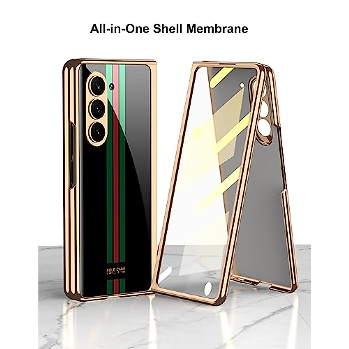 FYTON Case for Galaxy Z Fold 5 Case - Light Luxury Electroplated Frame with Patterned Glass, Built-in Screen Protector Compatible with Samsung Galaxy Z Fold 5 Case, Leopard Print