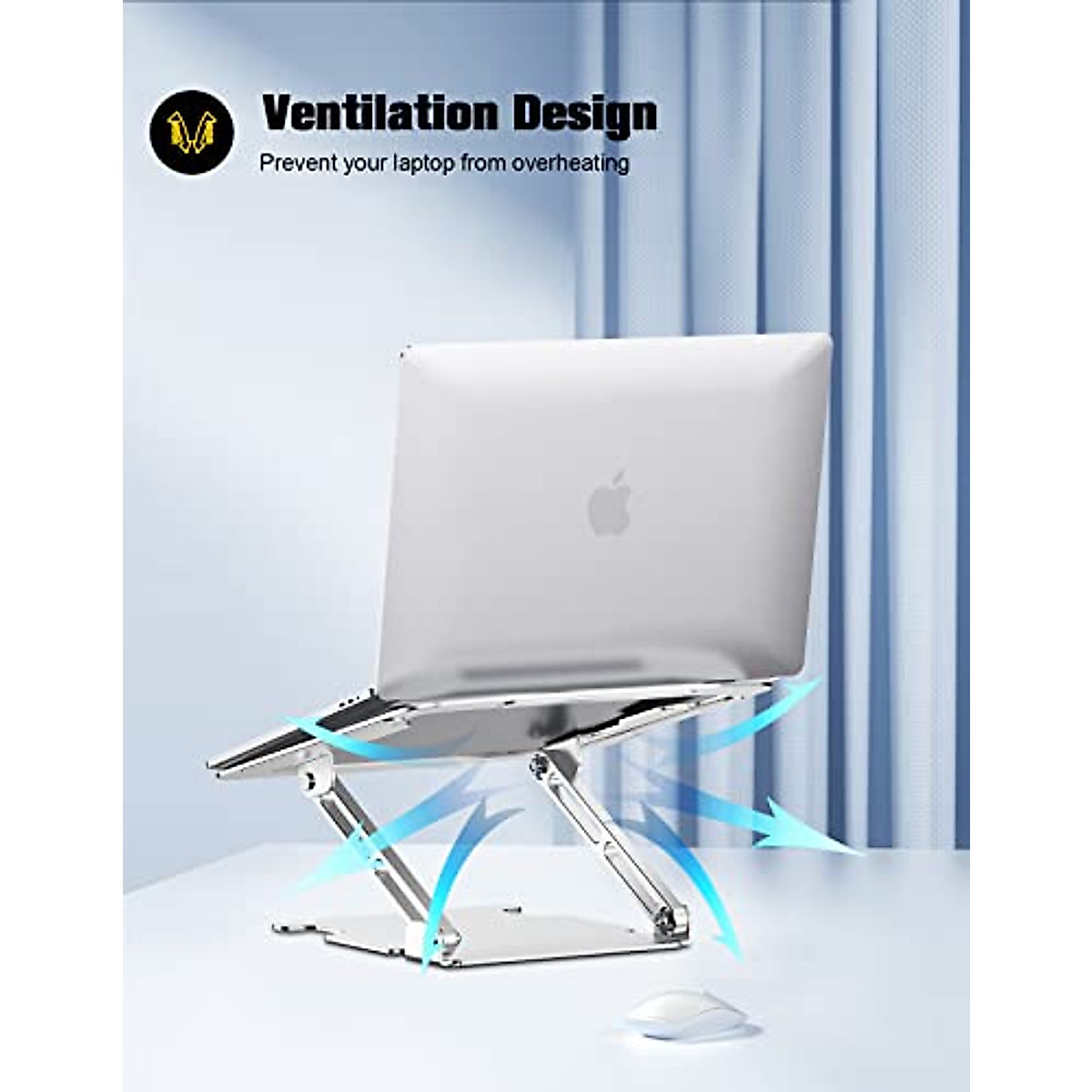 RIWUCT Adjustable Laptop Stand, Ergonomic Laptop Riser Holder for Desk, Aluminum Sturdy Dual Rotation Axis Foldable Computer Stand, Compatible with MacBook Pro All Notebooks 10-16" (Silver)