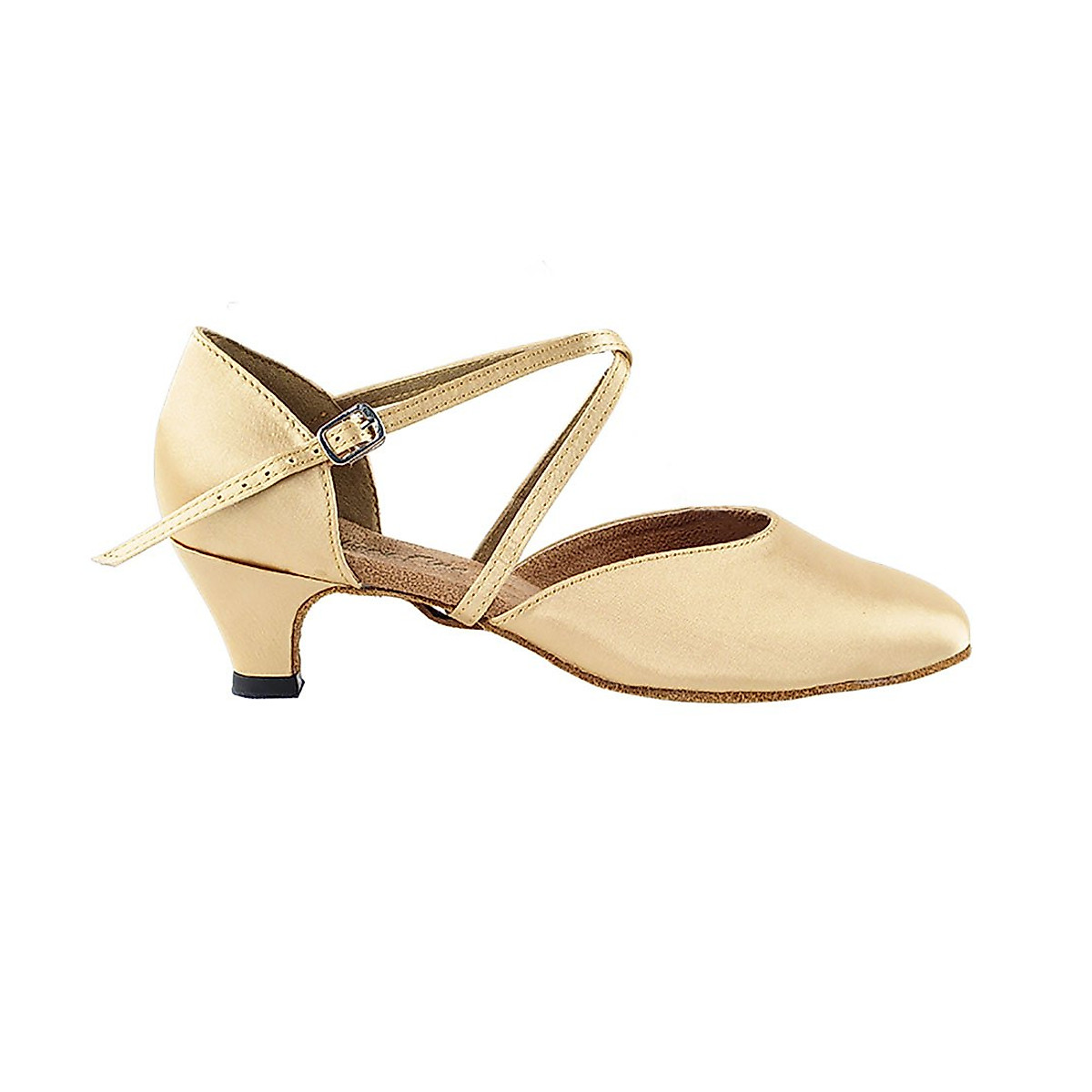 Very Fine Dance Shoes - Ladies Practice, Cuban Low Heel, Waltz Ballroom Dance Shoes - 9691-1.3-inch Heel and Foldable Brush Bundle - Light Brown Satin - 9.5