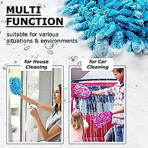 CoralHouse Car Cleaning,Car Wash Mitt Microfiber-4PK, Scratch & Lint Free, Premium Chenille Microfiber Wash Mitt-Blue and Red