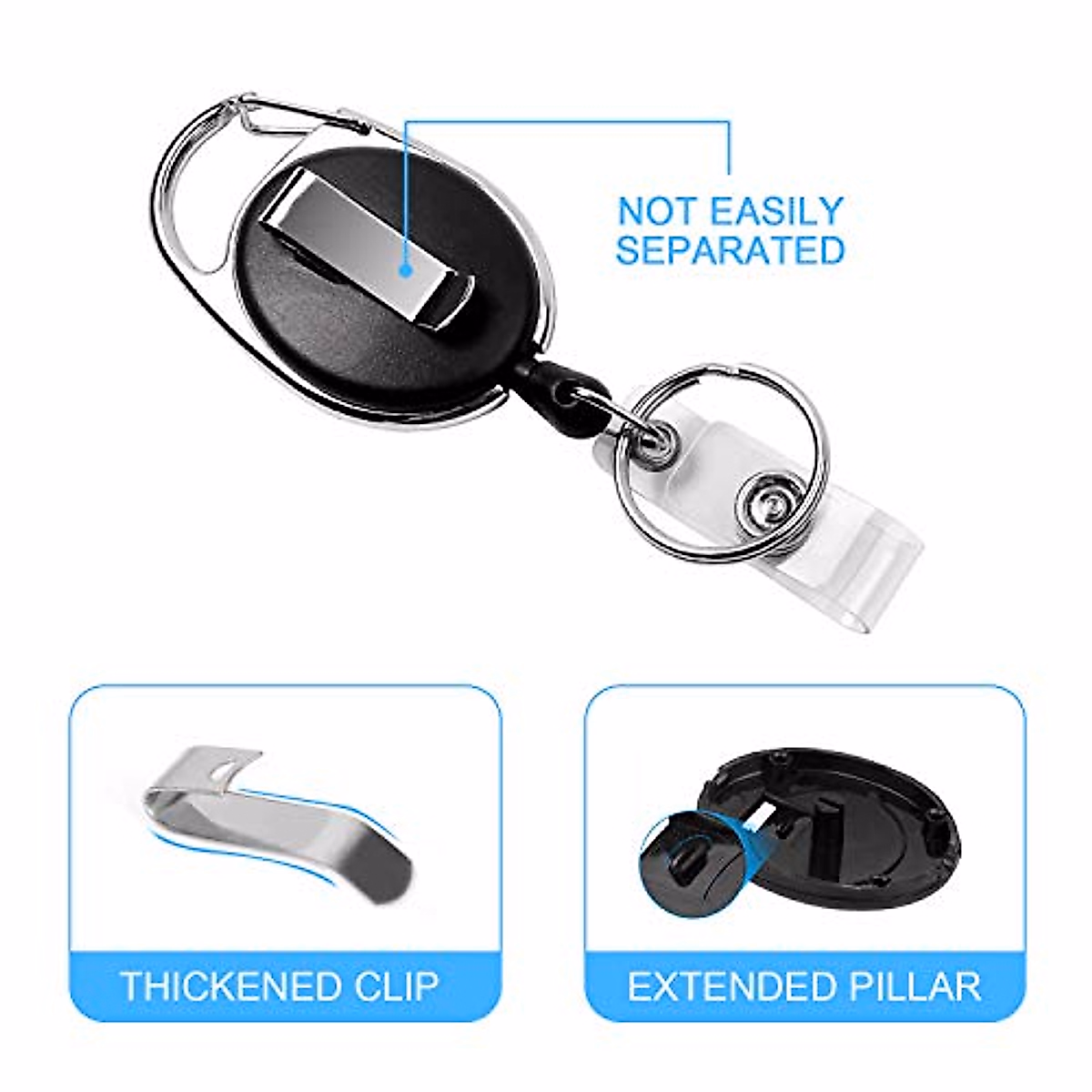 Teskyer 5 Pack Badge Holders, Retractable Badge Reel with Carabiner Belt Clip and Key Ring for ID Card Name Holder and Keychain