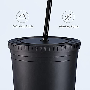 Maars Acrylic Travel Tumbler with Lid and Straw | 32oz Premium Insulated Double Wall XL Plastic Reusable Cups - Clear/Matte Assorted, 4 Pack