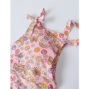 Toddler Baby Girl Romper Kids Clothes One Piece Floral Sleeveless Strap Jumpsuit Suspender Bell Bottoms Pants Summer(Pink Rainbow, 5-6 T)