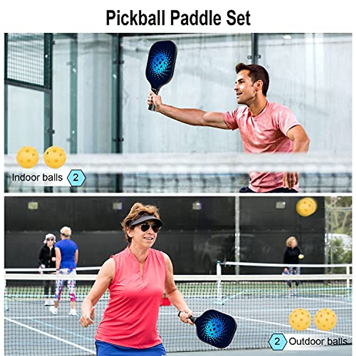 Beives Pickleball Paddles Graphite Pickleball Set Honeycomb Pickleball Rackets Equipment with 2 Pickleball Racquets, 4 Balls and a Portable Carry Bag