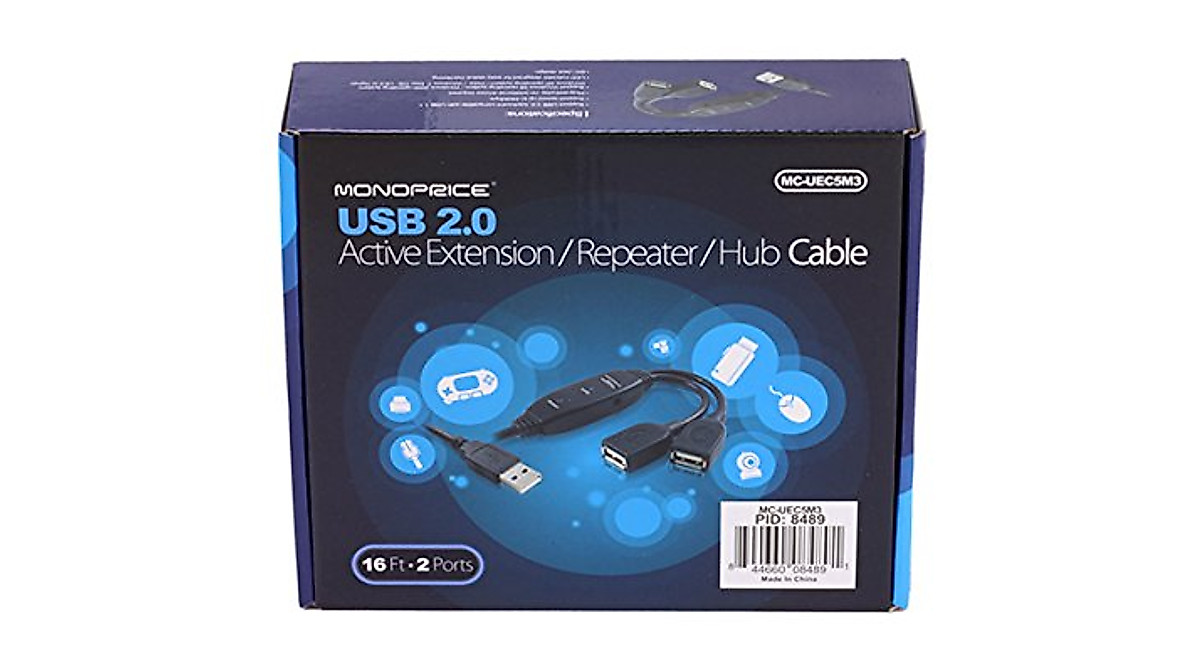 Monoprice USB 2.0 Extension Cable - 16 Feet with 2 Ports