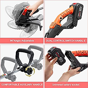 42V Brushless Weed Wacker 12" String Trimmer, Electric Weed Eater Brush Cutter, 3-in-1 Grass Edger Lawn Tool with Metal Blades and Shoulder Strap, 6Ah Li-Ion Battery Powered for Garden Yard Pruning