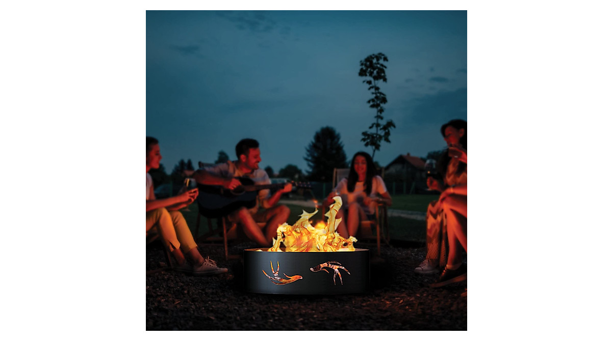 Happy Camper Outdoor Fire Ring - Rustic Black Steel, 30x30x12 in.